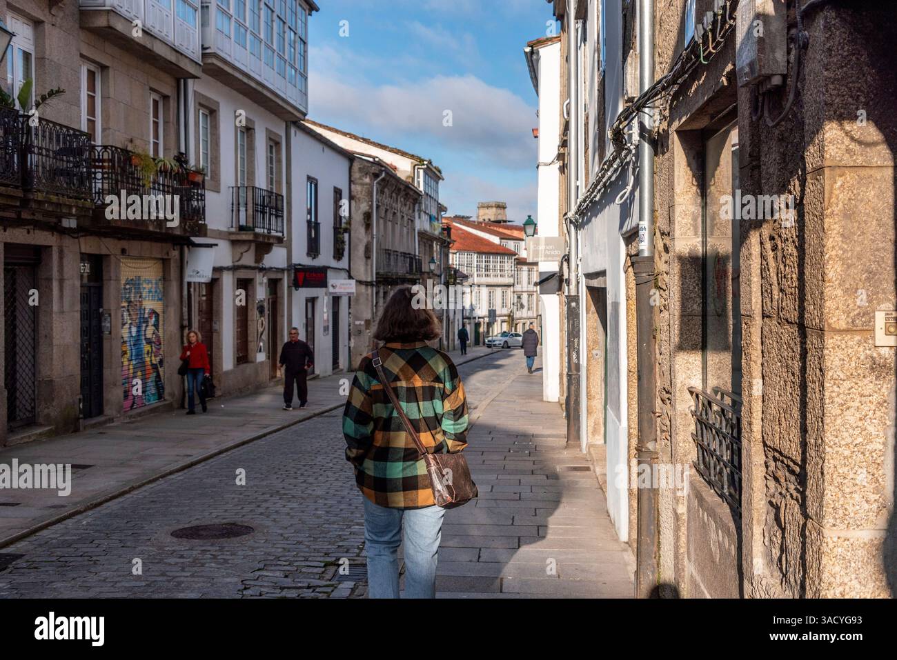 Picos de Europa, Spain, Charming San Pedro street with historic Spanish ...