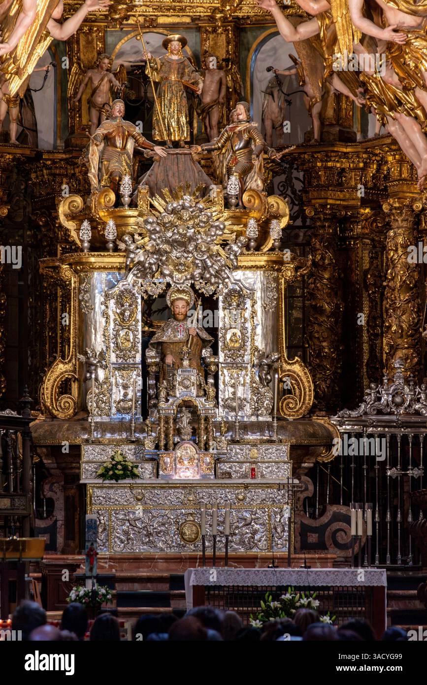 Santiago de Compostela, Spain, Baroque golden and silver altar of the ...