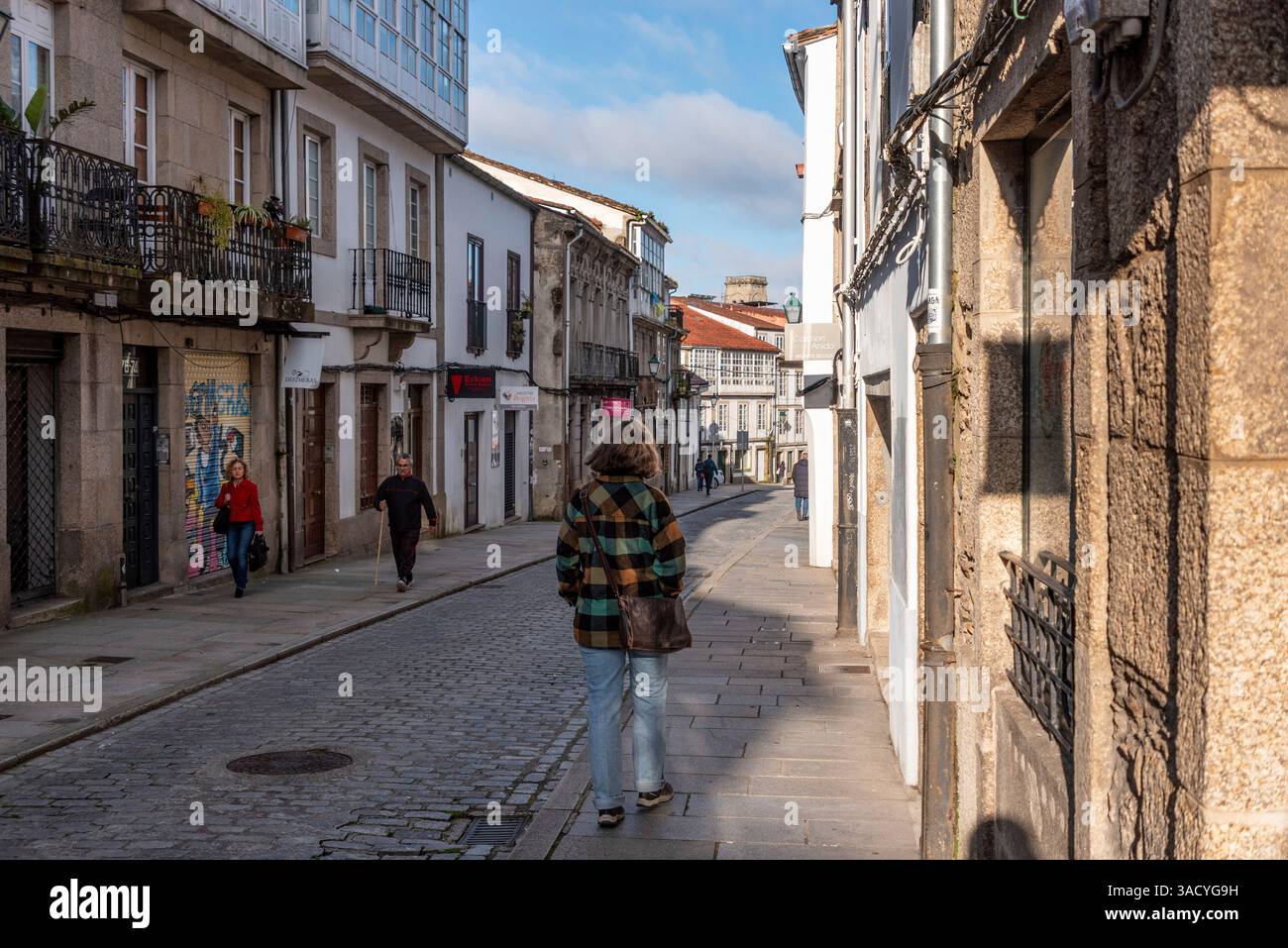 Picos de Europa, Spain, Charming San Pedro street with historic Spanish ...