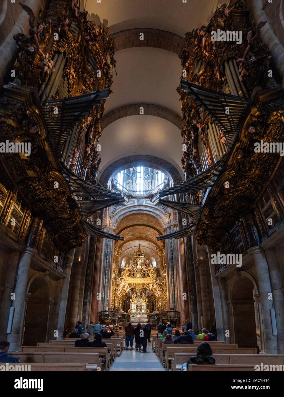 Nave of the historic pilgrimage cathedral of santiago de compostela hi ...
