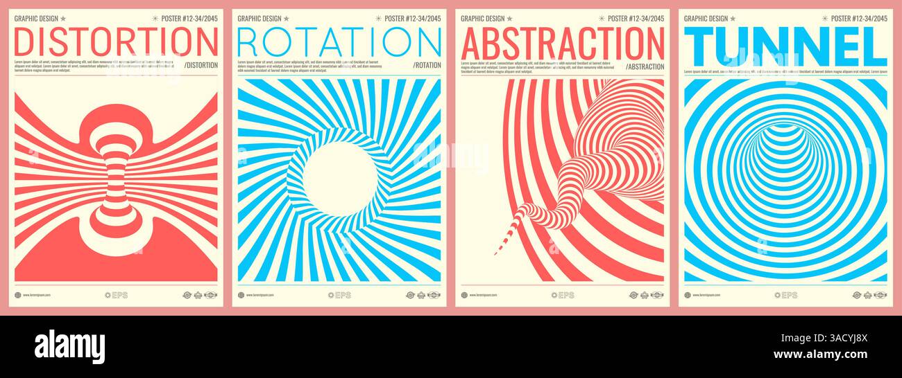 The geometric background by stripes. Pattern with optical illusion. Psychedelic stripes. Cover ...