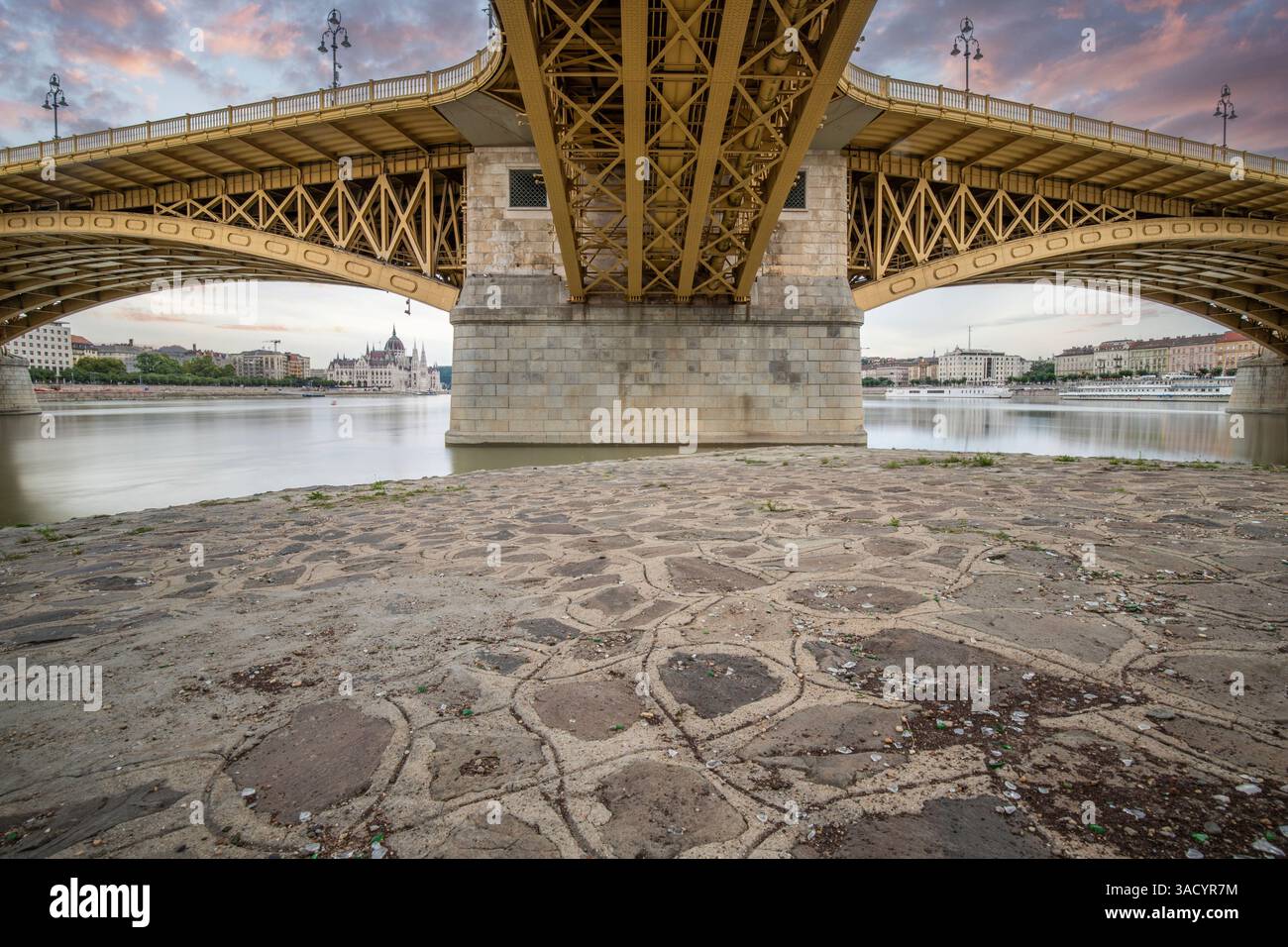 Bridge in the morning. One of the famous road bridges over the Danube ...