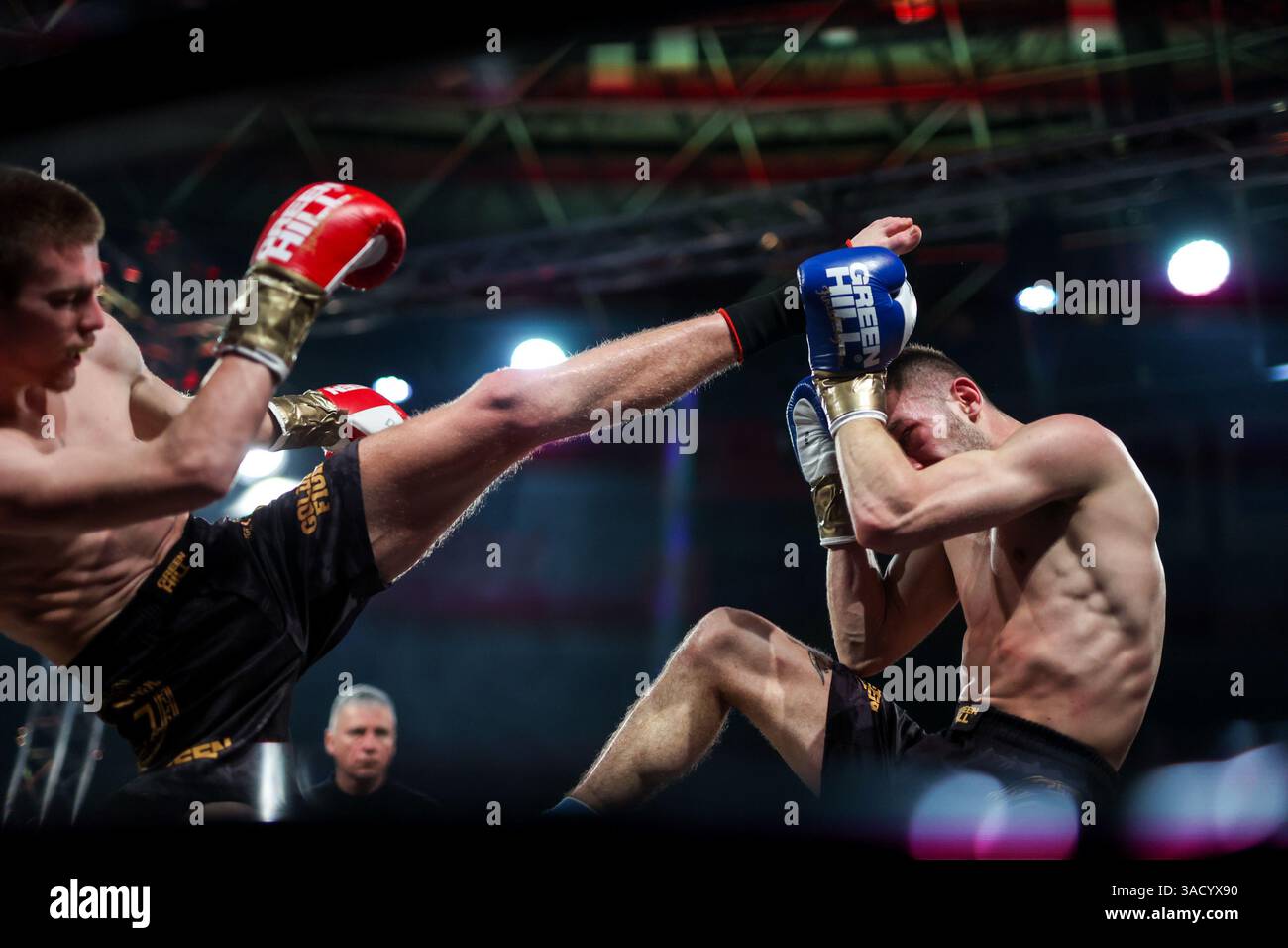 Zagreb, Croatia. 04th Apr, 2025. Jan Vidulin kicks Kristijan Vrbat ...