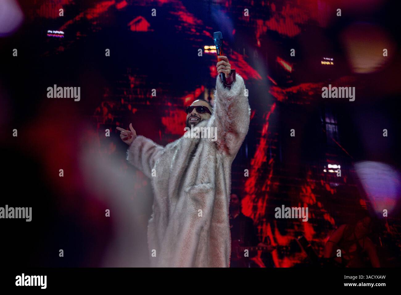 The singer Maluma during a concert at the Movistar Arena, on April 4 ...