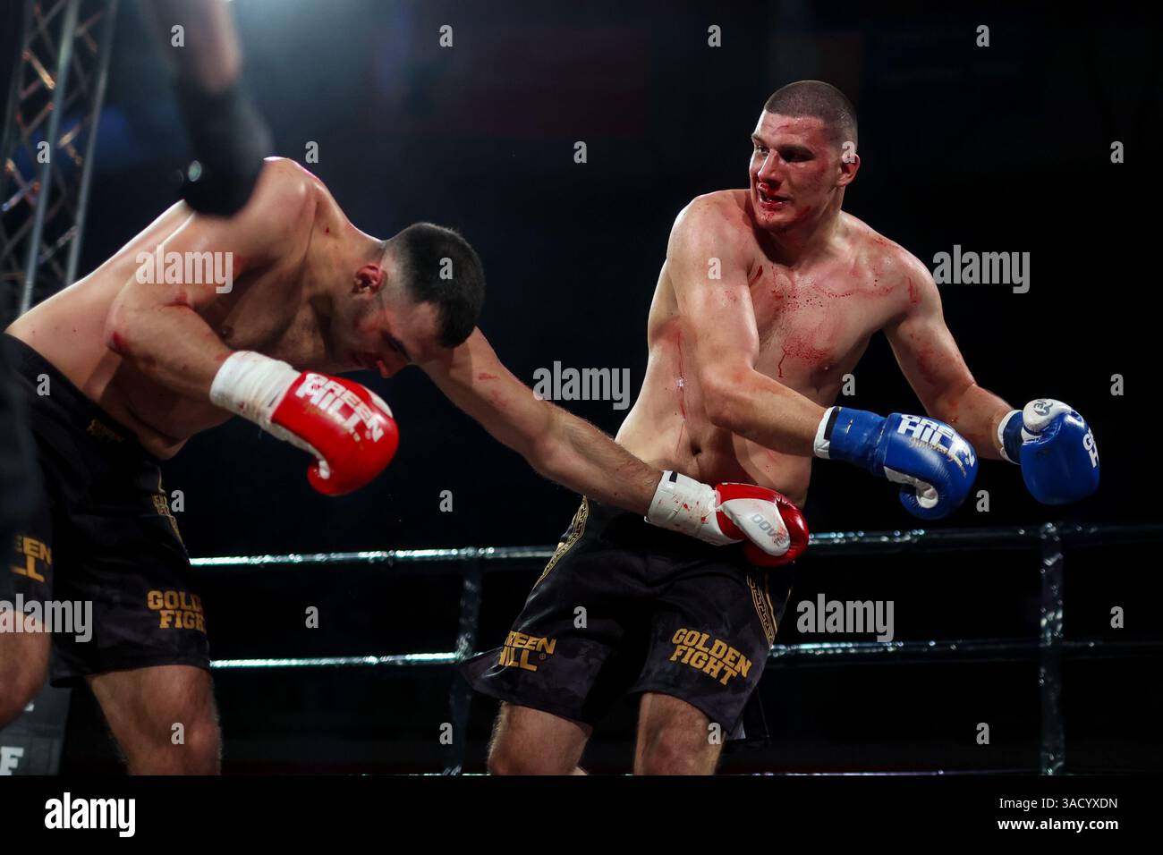 Zagreb, Croatia. 04th Apr, 2025. Liam Sabic punches Matej Mikulic ...