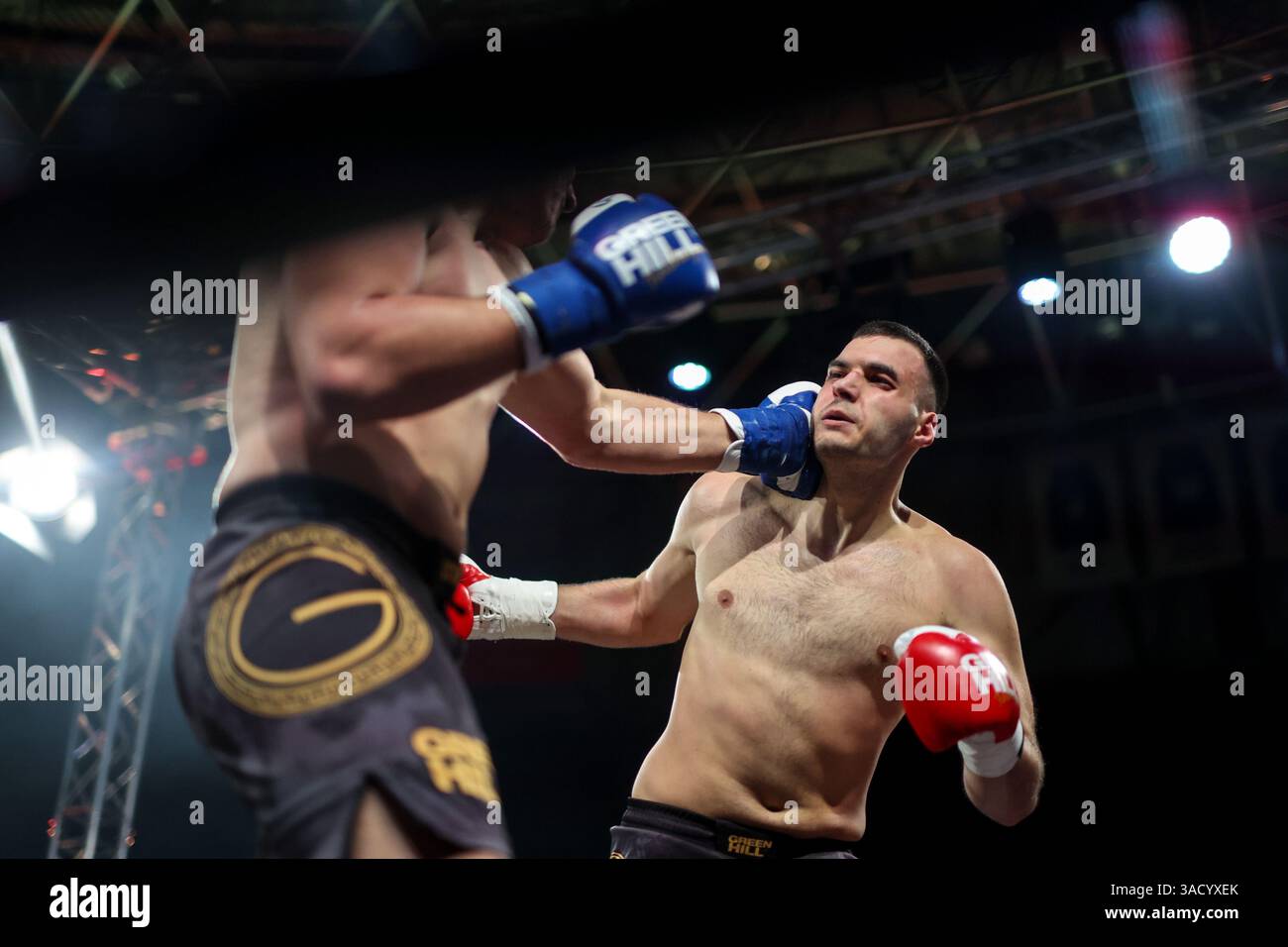 Zagreb, Croatia. 04th Apr, 2025. Liam Sabic punches Matej Mikulic ...