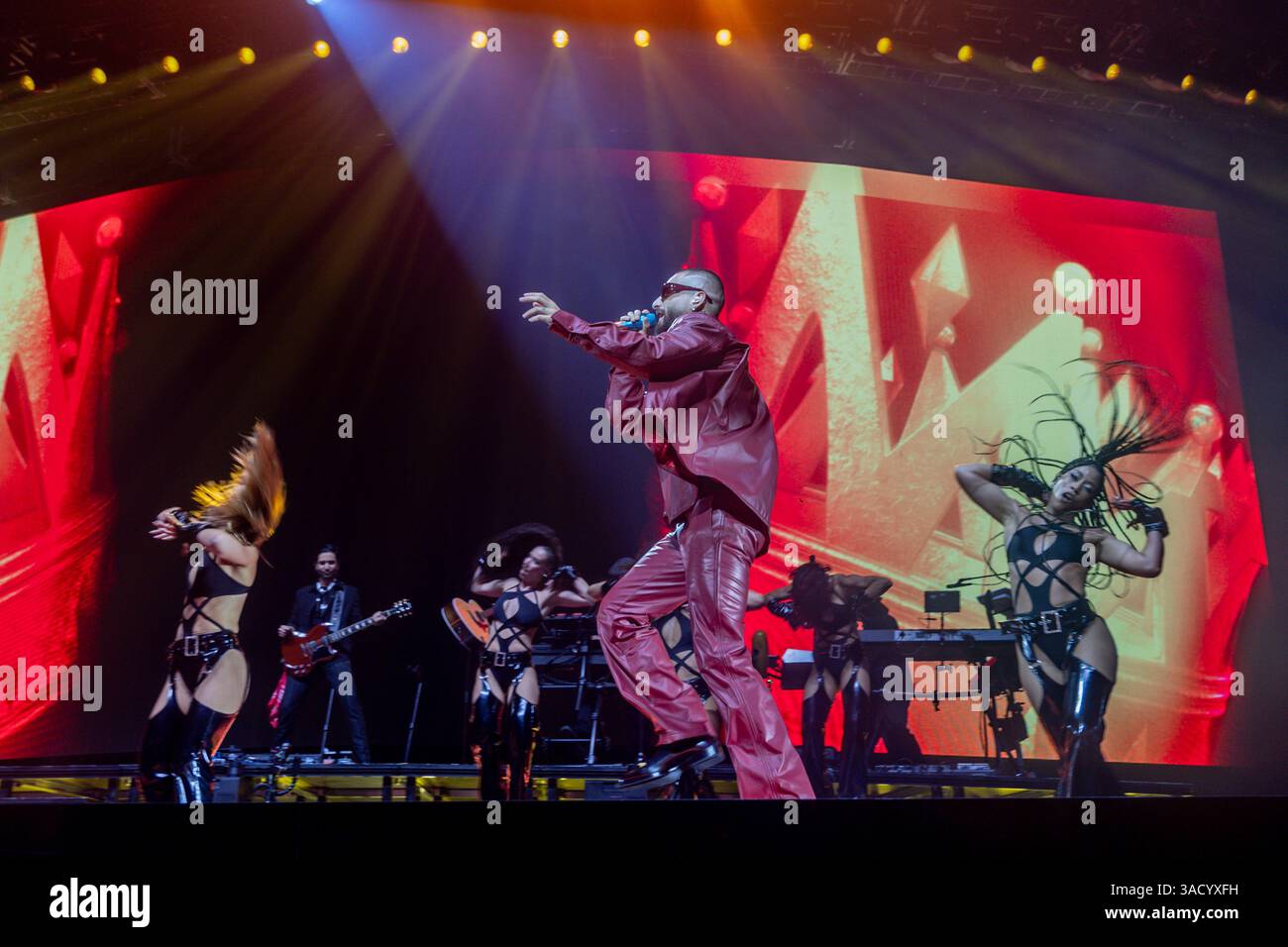 The singer Maluma during a concert at the Movistar Arena, on April 4 ...