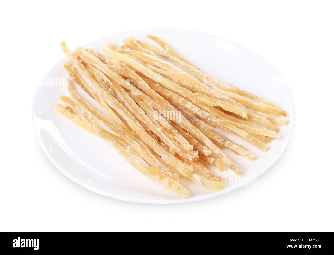 Dried shredded fish snack isolated on white Stock Photo - Alamy