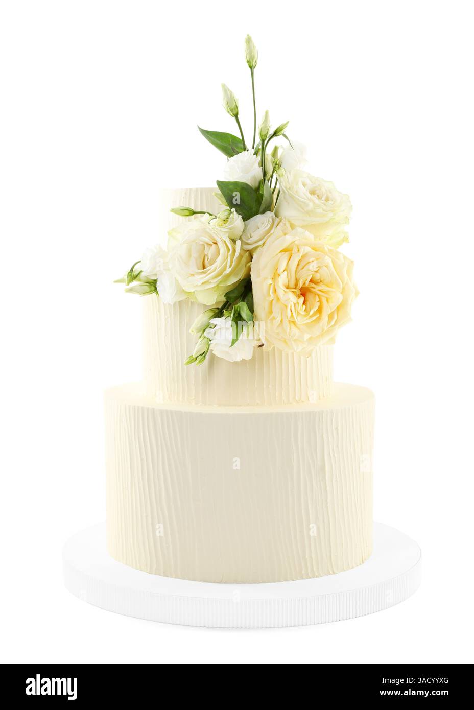 Delicious wedding cake decorated with flowers isolated on white Stock ...