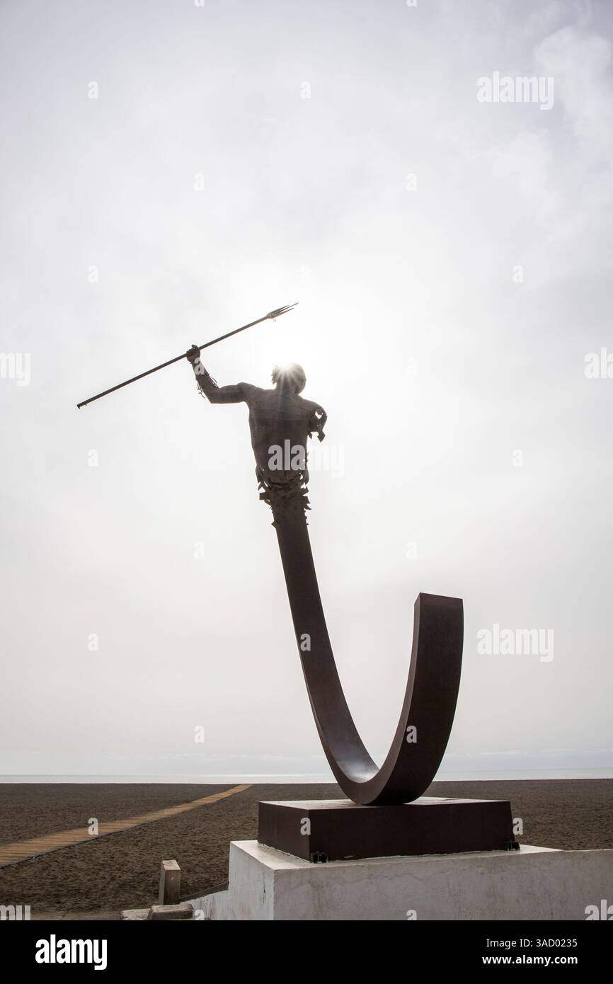 Artwork on the beach, Water god with trident on the beach of Gran ...