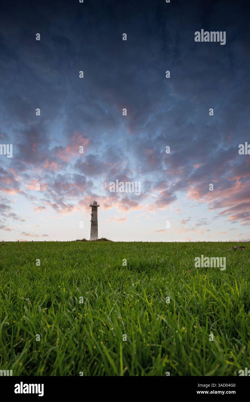 Dusk, landscape shot with lighthouse in nature reserve during a light ...