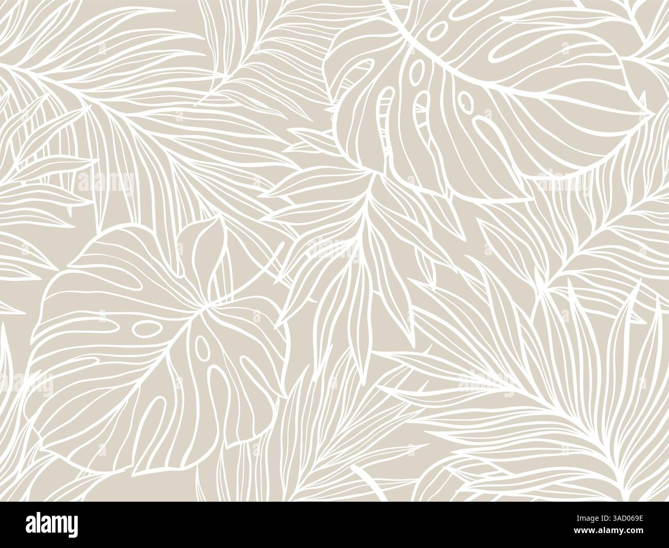 Tropical Leaf Outline Pattern Design in Neutral Tones for Decorative ...
