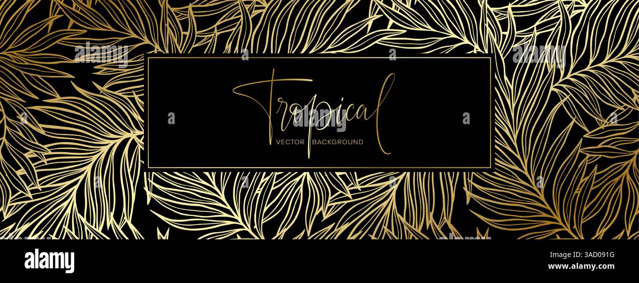 Golden Tropical Leaves Vector Background Illustration Featuring Elegant ...