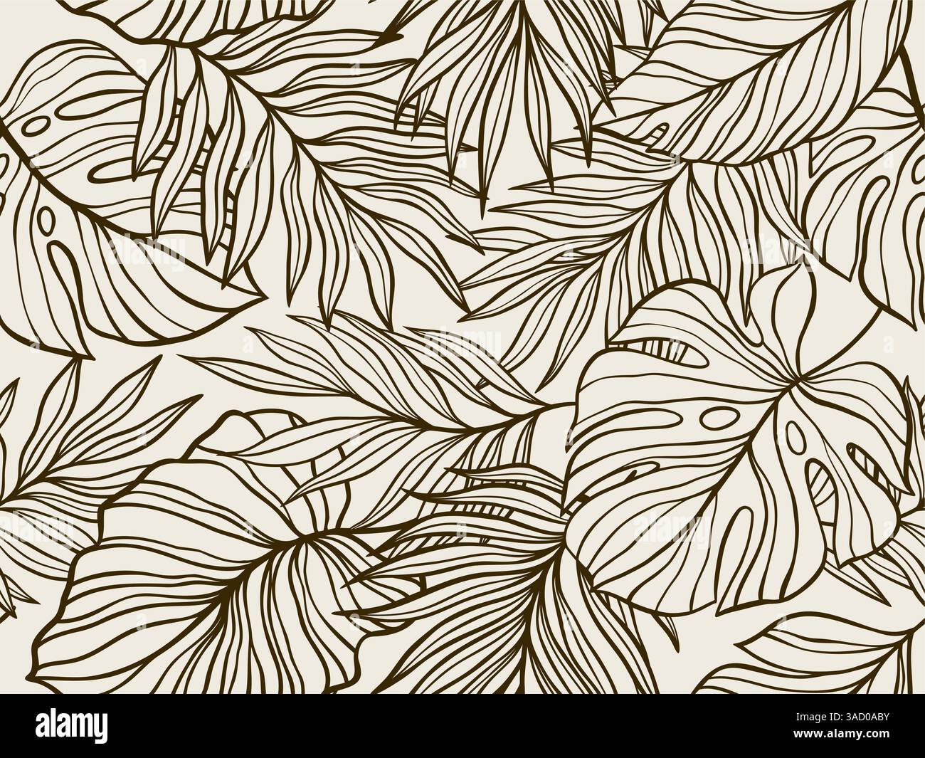 Intricate Seamless Pattern Featuring Botanical Leaf Line Drawings in a Minimalist Style. Vector ...
