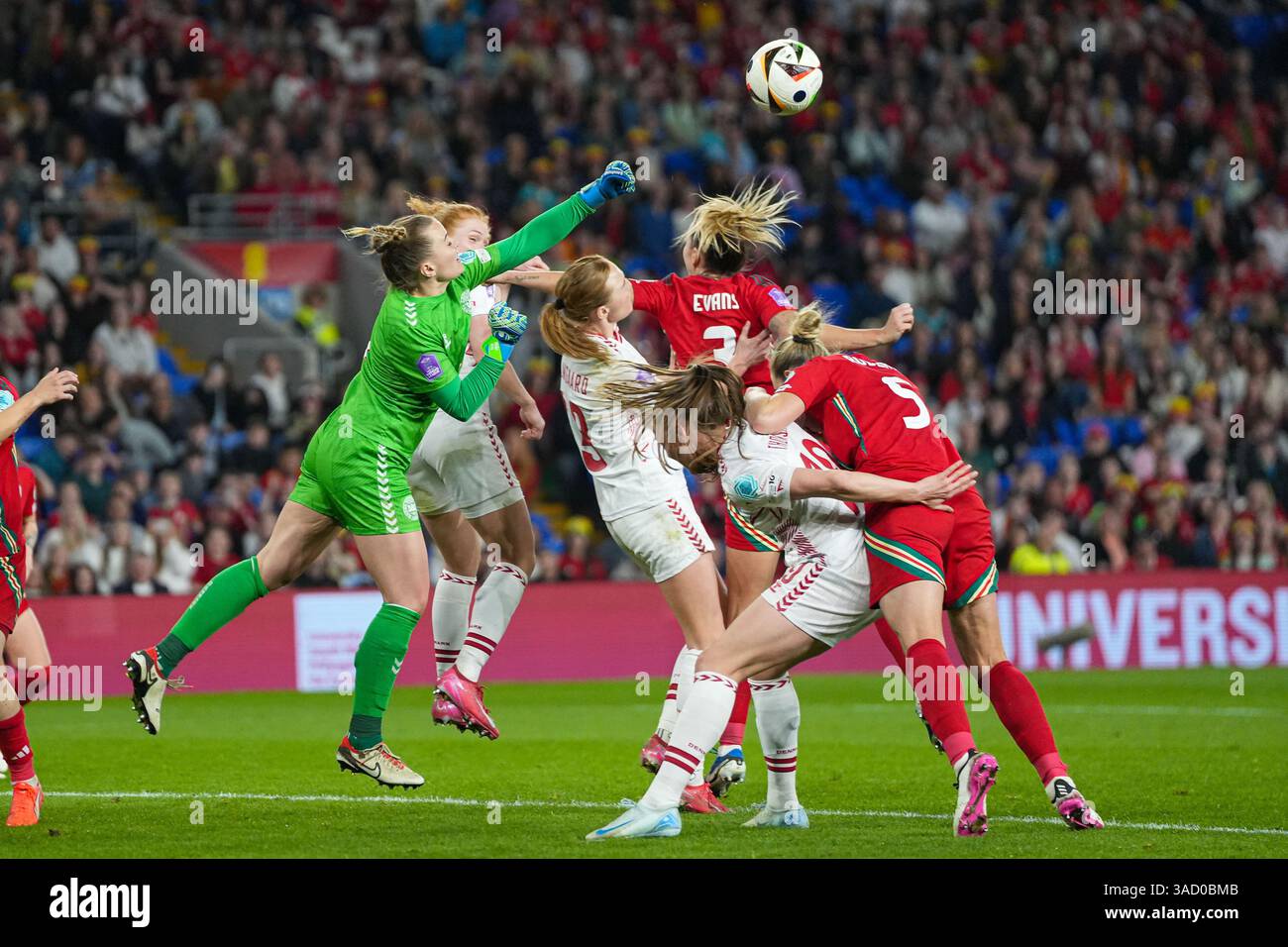Cardiff, Wales, UK. 4th April, 2025. Denmark goalkeeper Maja Bay ...