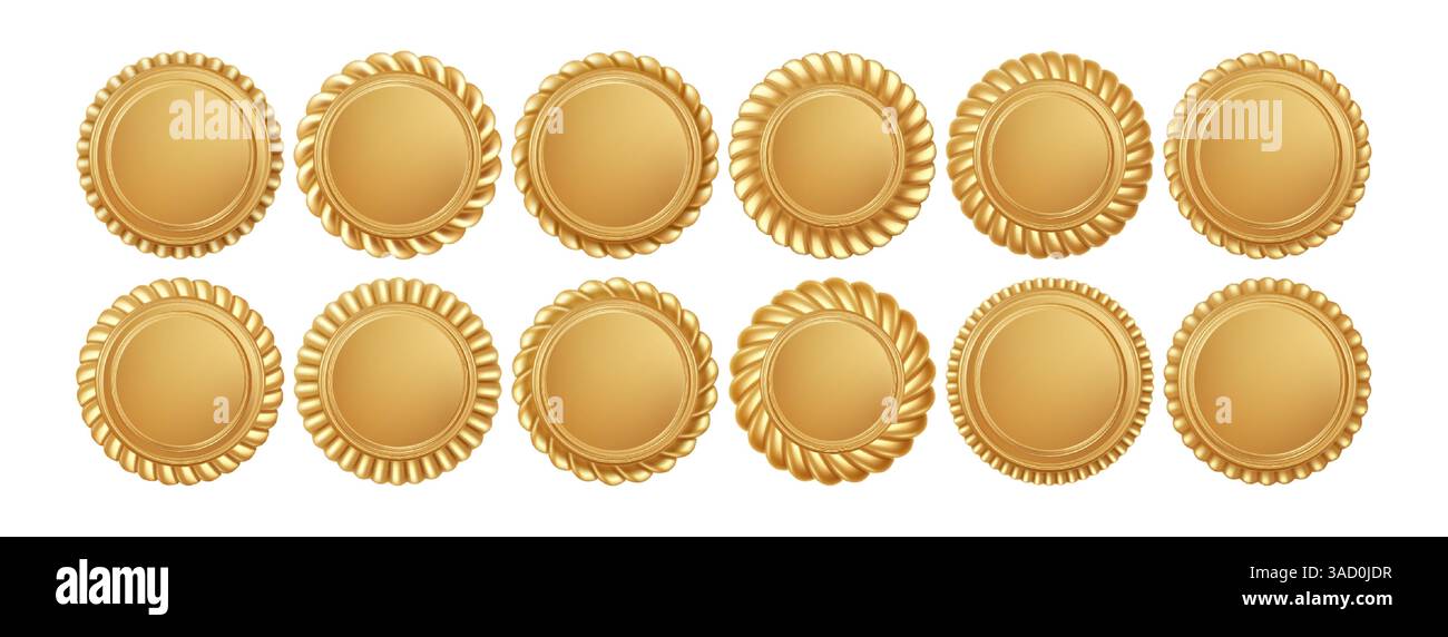 Set of Realistic Golden Badges with Decorative Edging on White ...