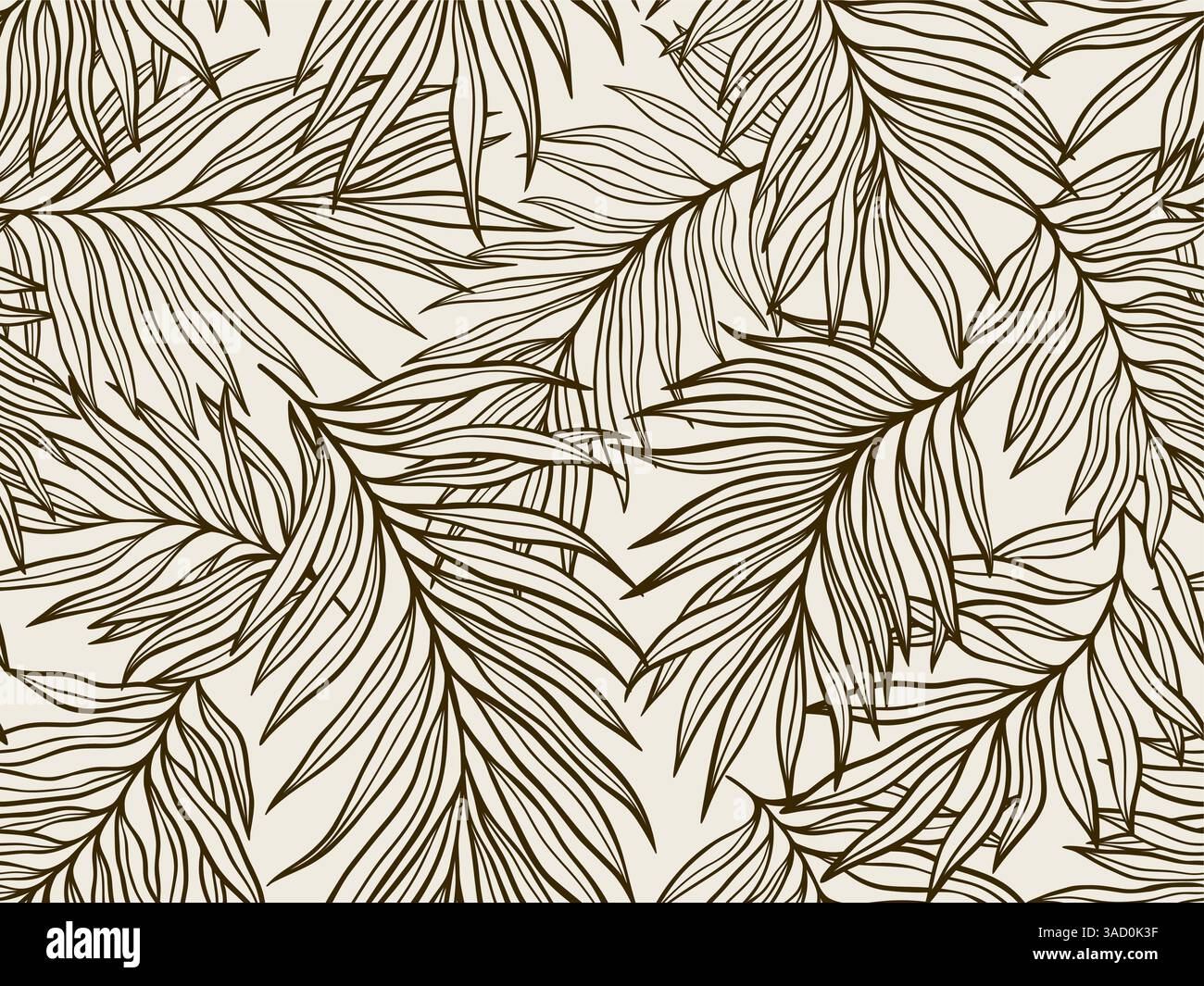 Decorative Seamless Pattern with Detailed Palm Leaves in Stylized Line ...