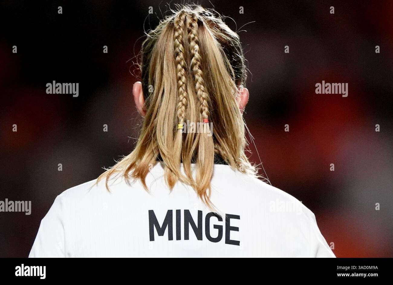 A close up of Germany's Janina Minge hair braids during the UEFA Women ...