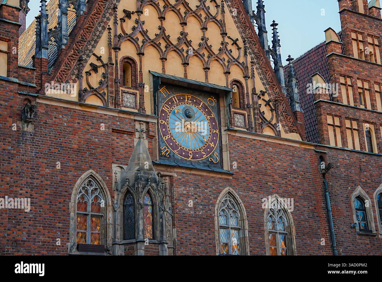 Facade of the Old Town Hall with Astronomical Clock in Wroclaw, Poland ...