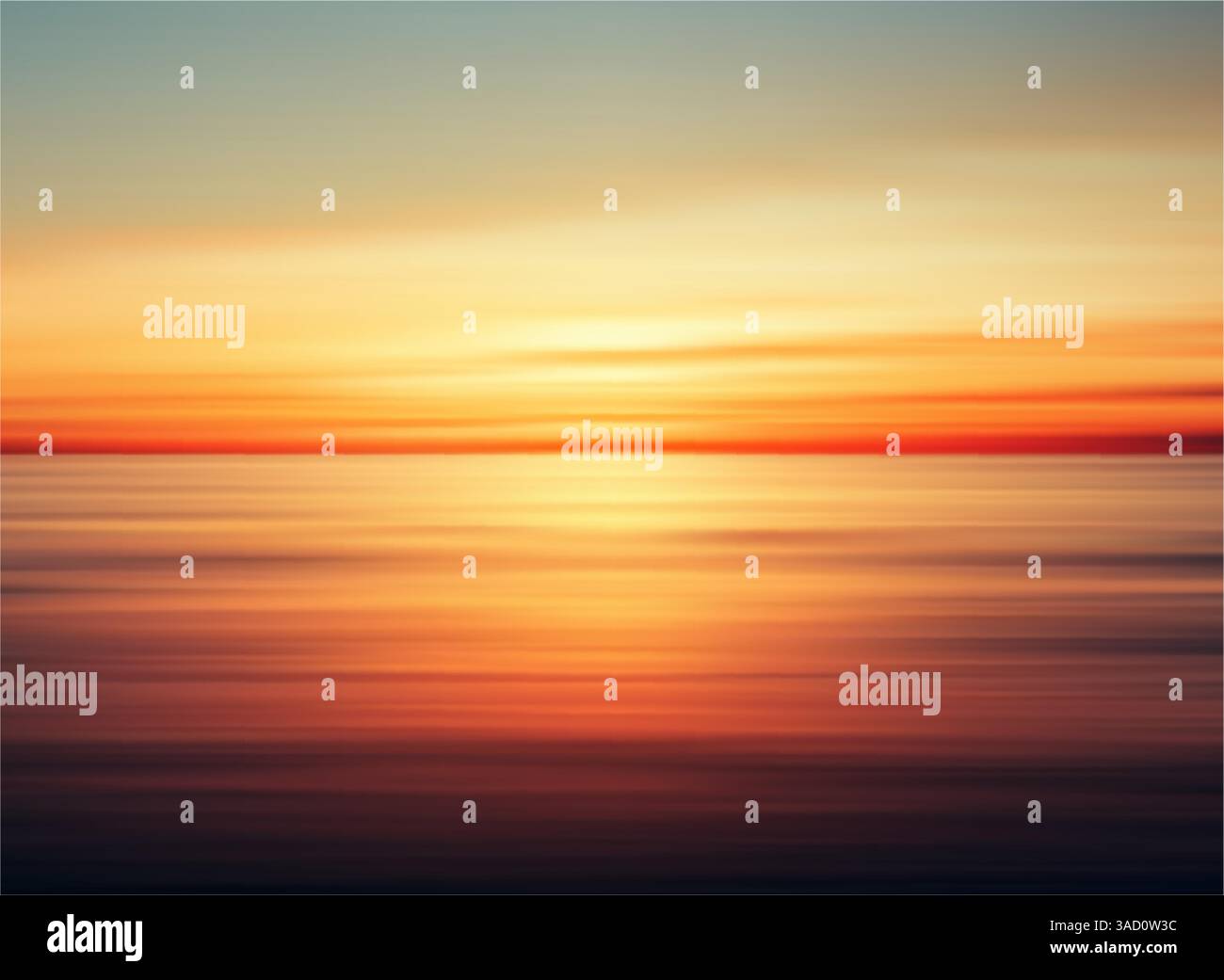 Vibrant Sunset on Calm Ocean Horizon Displaying Blurred Color Gradient ...
