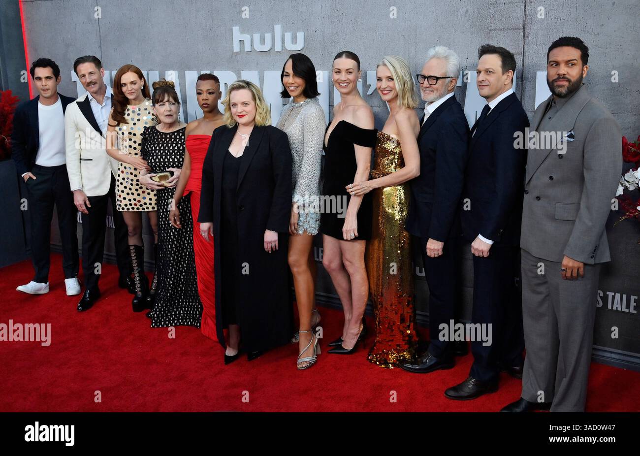 Cast members (L-R) Max Minghella, Sam Jaeger, Madeline Brewer, Ann Dowd ...