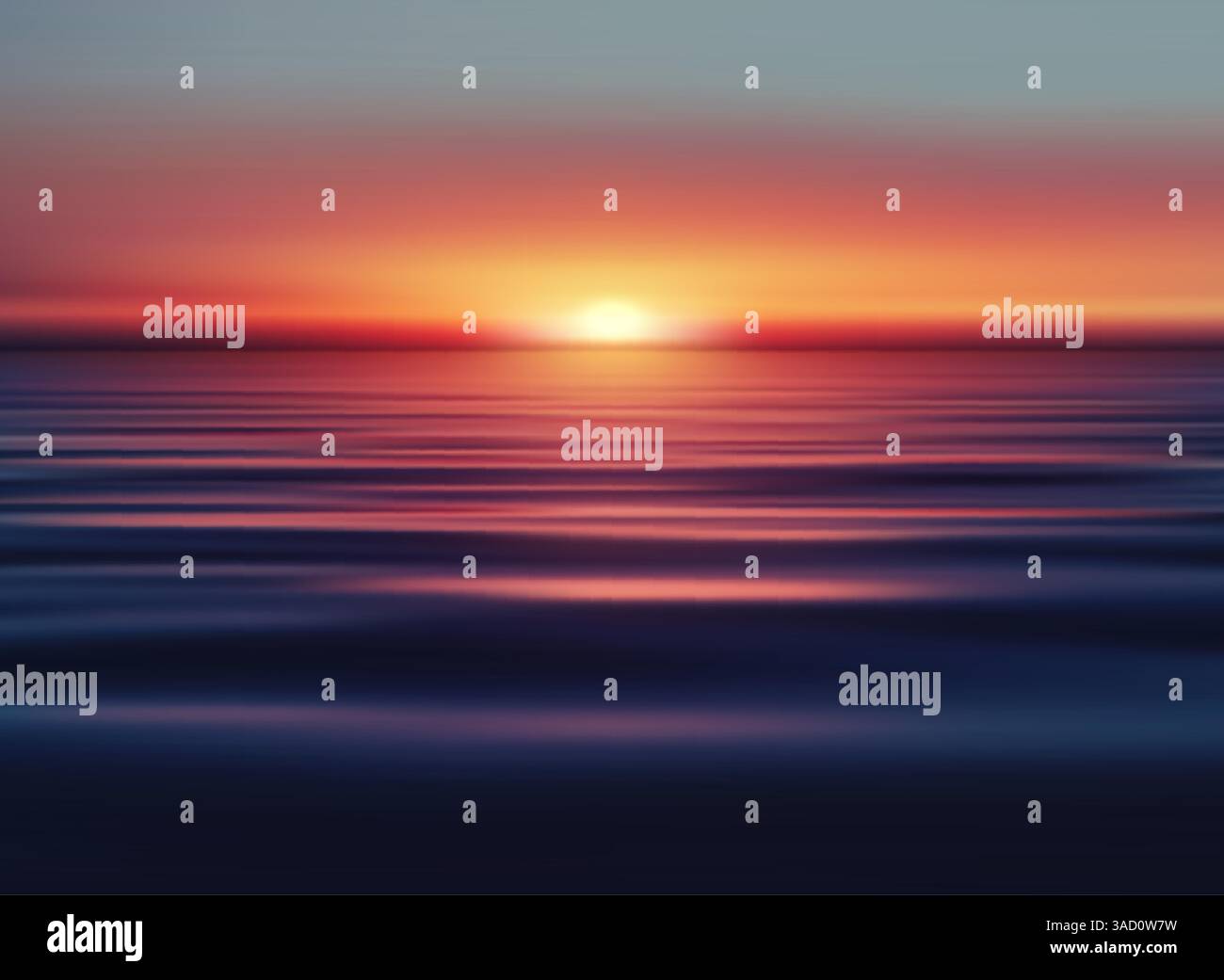 Sunset Over Calm Ocean Horizon With Vibrant Colors Vector Illustration ...