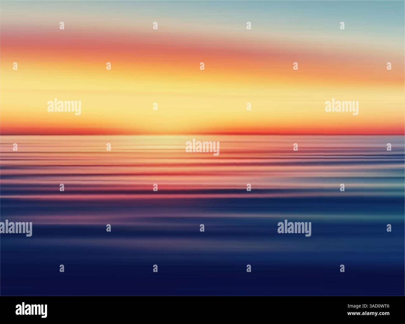 Vector Illustration of a Peaceful Sunrise Over a Calm Ocean with Vibrant Colors Stock Vector ...