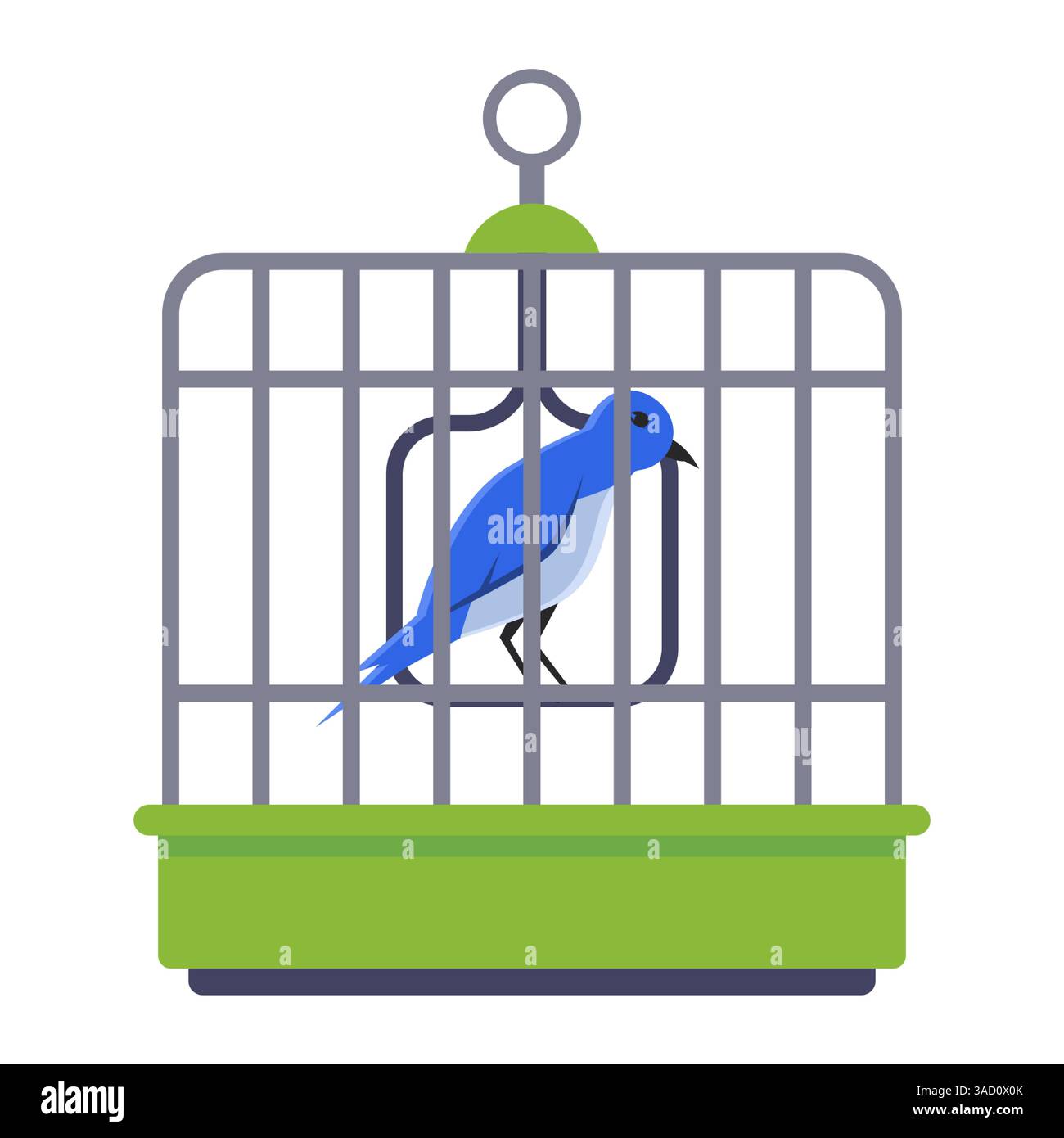 blue bird in an iron cage. home feathered pet. flat vector illustration ...