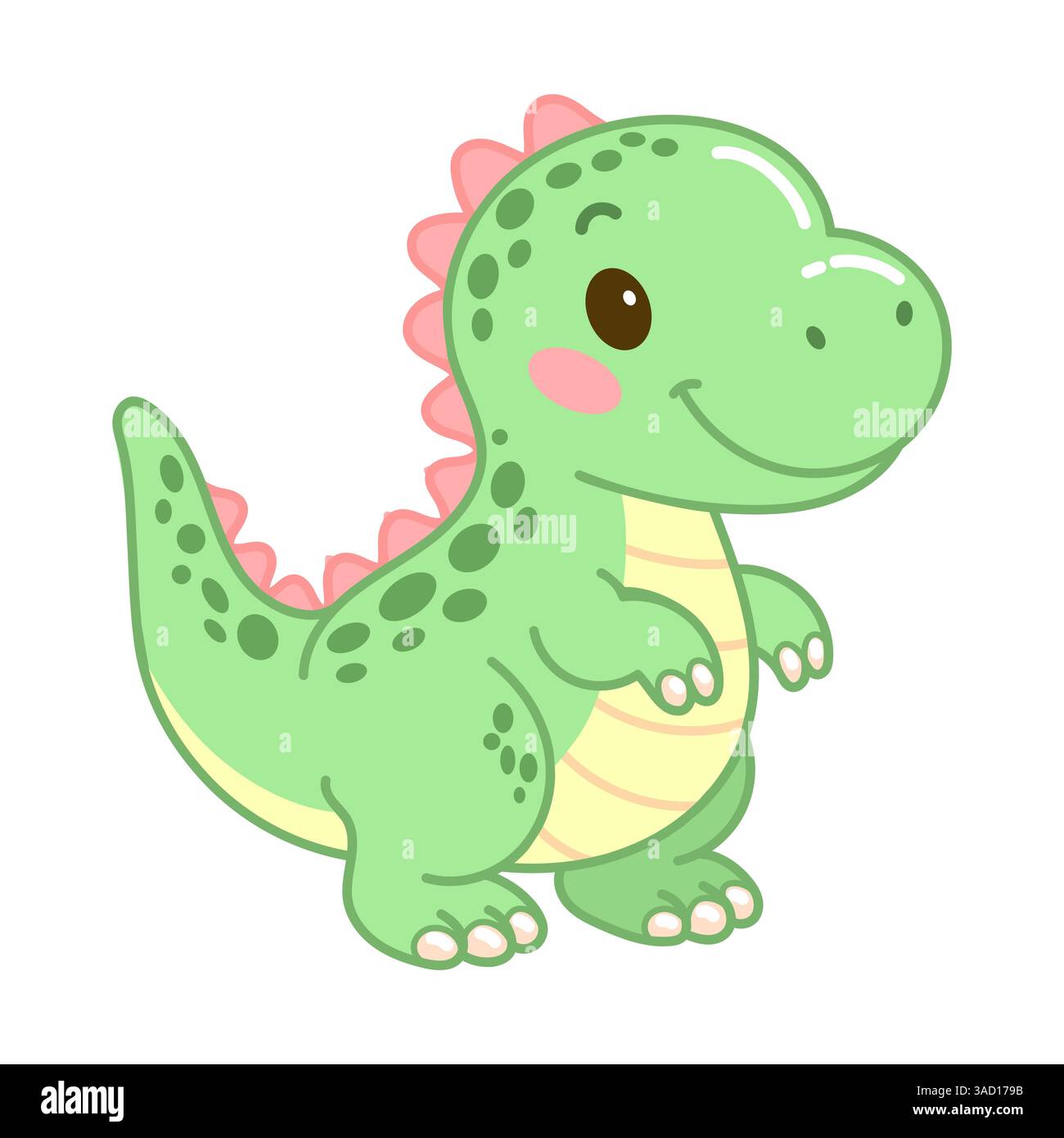 Cute smiling baby tyrannosaurus dinosaur illustration in soft pastel ...