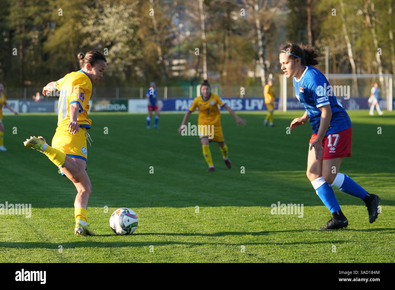 Asselkhan Turlybekova (21 KAZ) and Felicia Frick (17 LIE). UEFA Womens ...