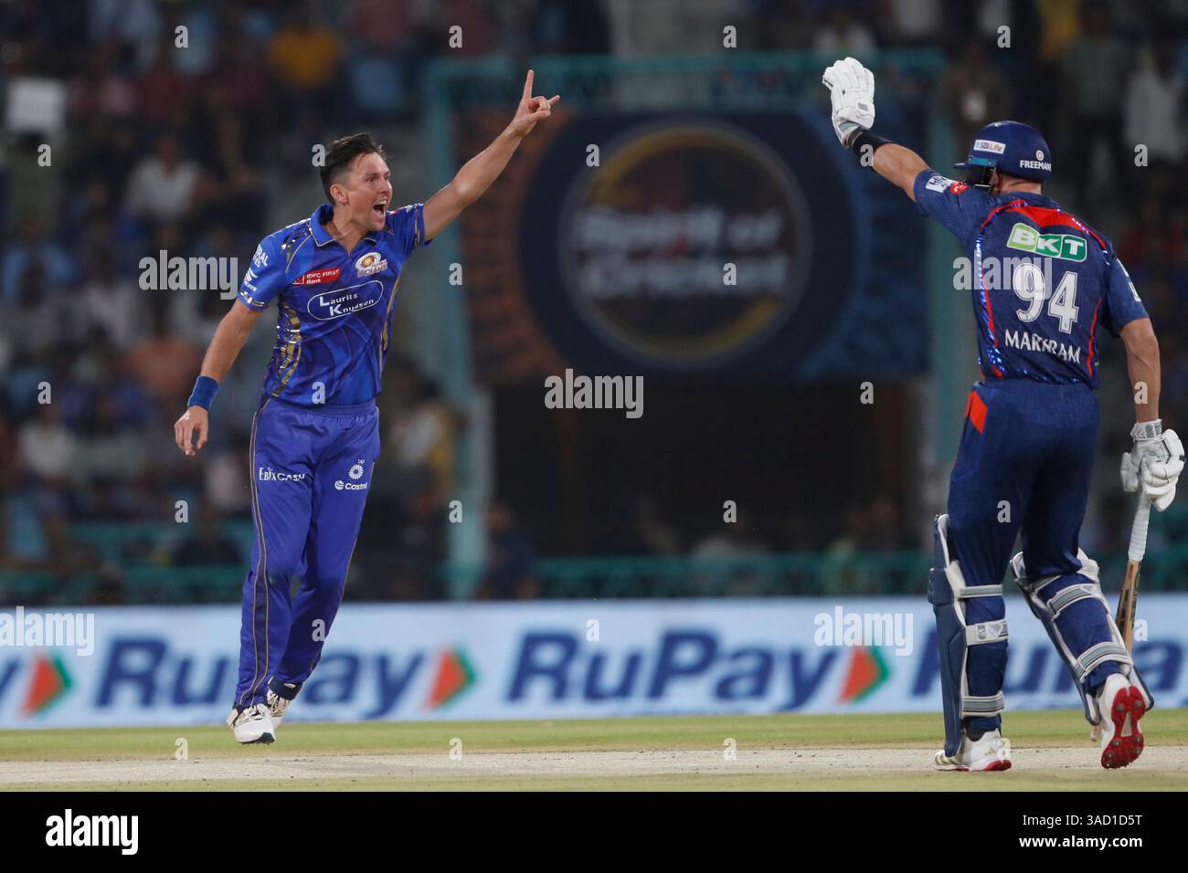LUCKNOW, INDIA - APRIL 4:Trent Boult of Mumbai Indians (L ...