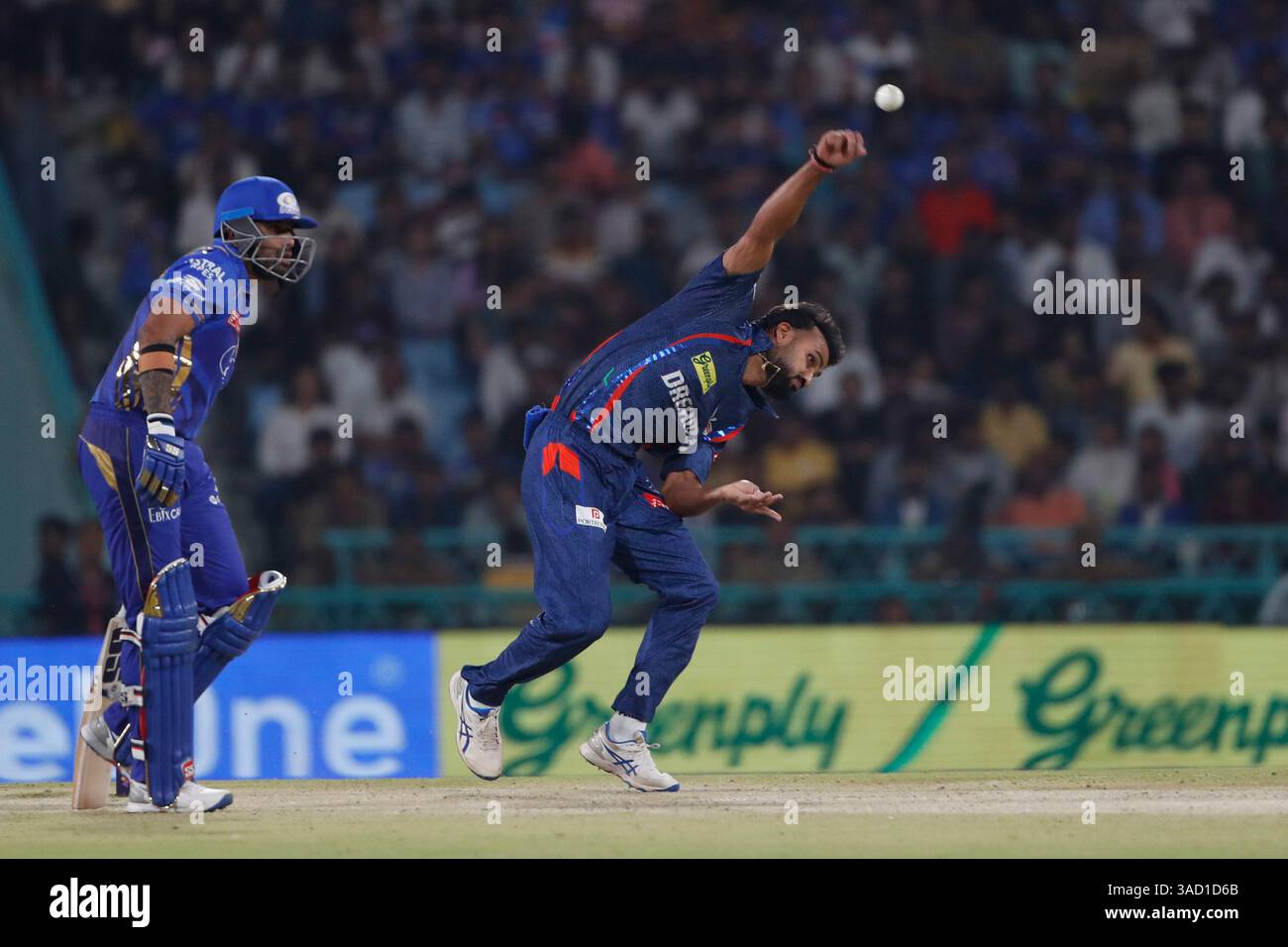 LUCKNOW, INDIA - APRIL 4: Akash Deep of Lucknow Super Giants bowls during the 2025 IPL match ...