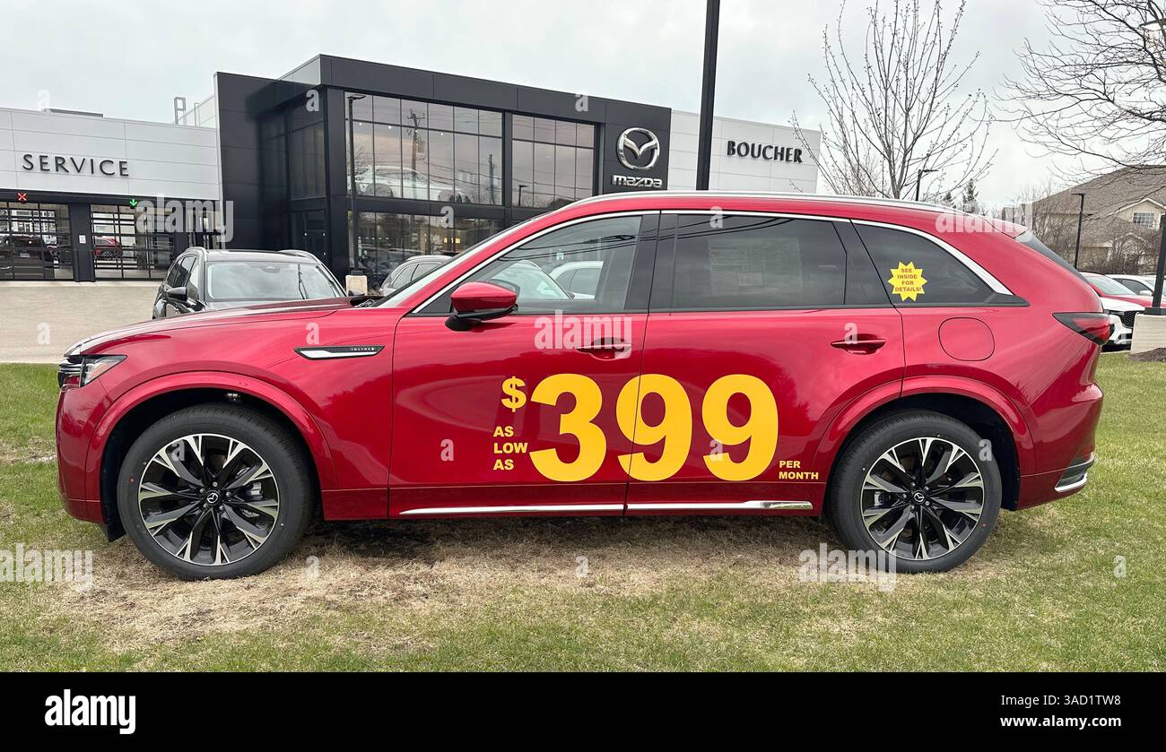 Racine, Wisconsin, USA. 4th Apr, 2025. A Mazda CX-90 SUV is parked in ...