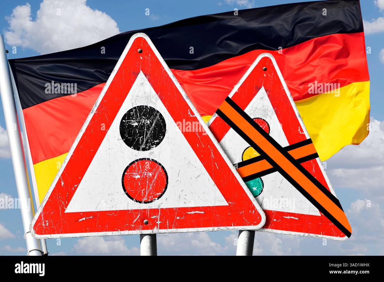 Signs with crossed-out traffic light and sign with black-red traffic ...