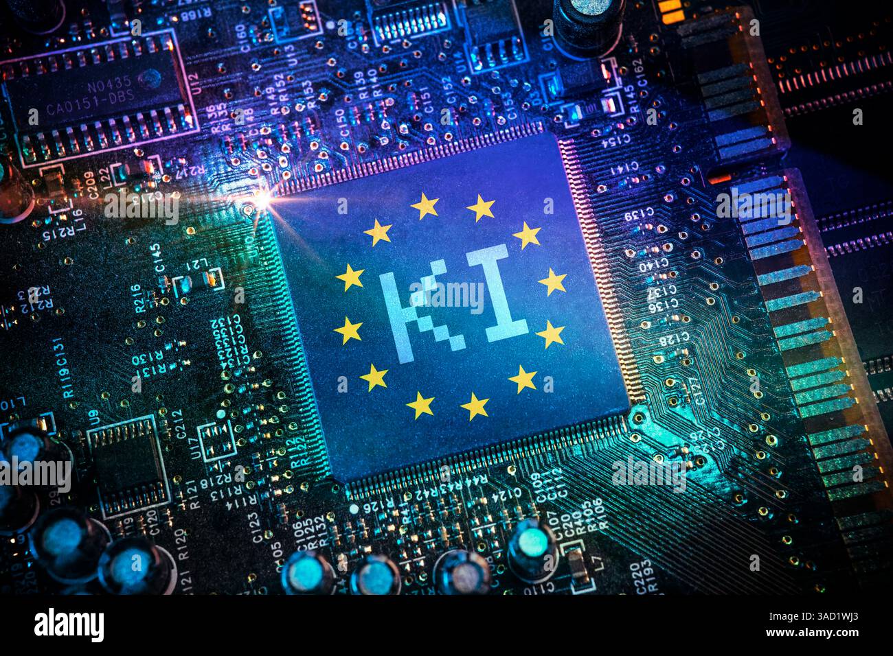 Computer chip with european flag and ai inscription hi-res stock ...
