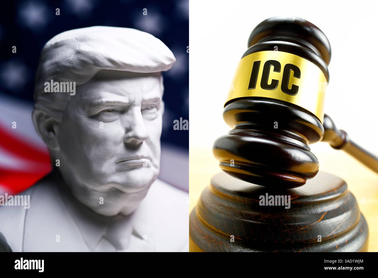 Bust of US President Donald Trump and judge's gavel with inscription ...