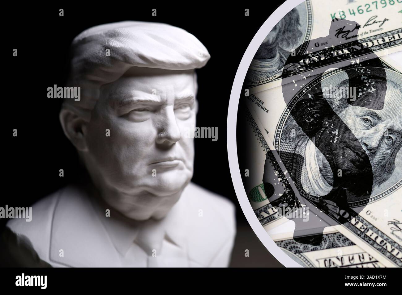 Bust of Donald Trump with dollar sign, photomontage Stock Photo - Alamy