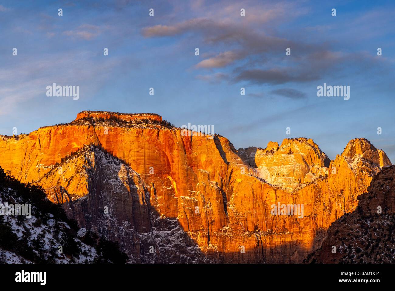 Towers of Virgin and the West Temple at sunrise in Zion National Park ...