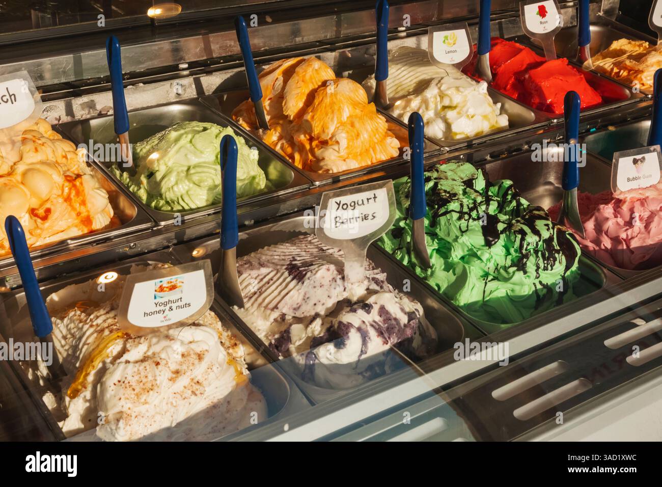 Cyprus, Paphos, Gelato Shop, Colourful Display of Gelato and Ice-cream ...
