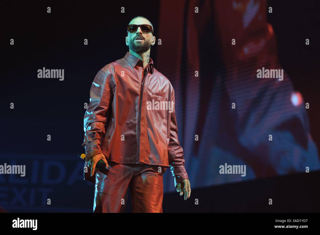 Maluma performs on stage at Movistar Arena on April 04, 2025 in Madrid ...