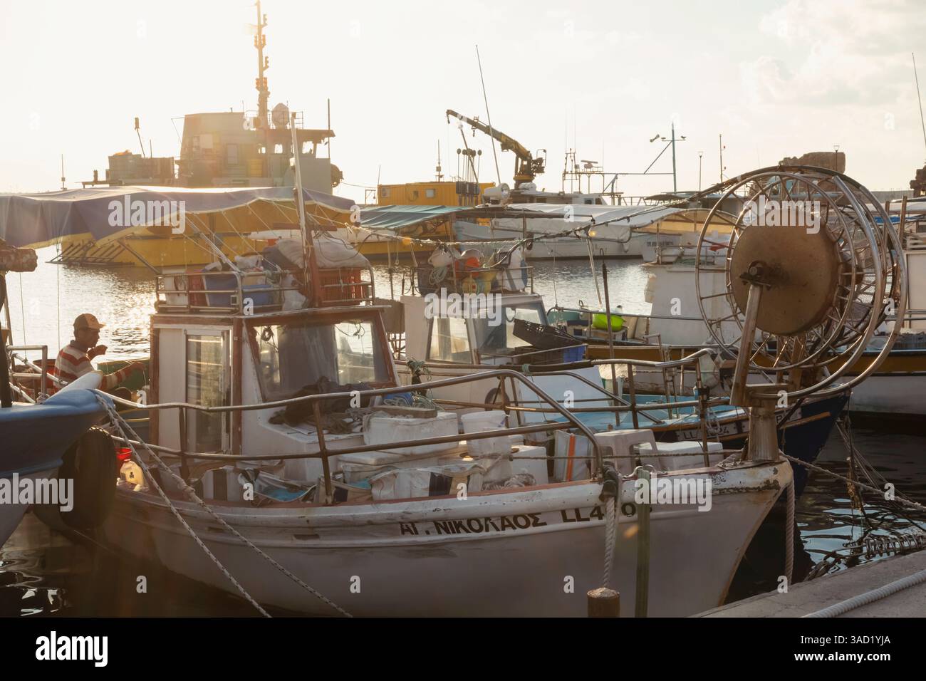 Cyprus, Paphos, Paphos Harbour, Colourful Fishing Boats Stock Photo - Alamy