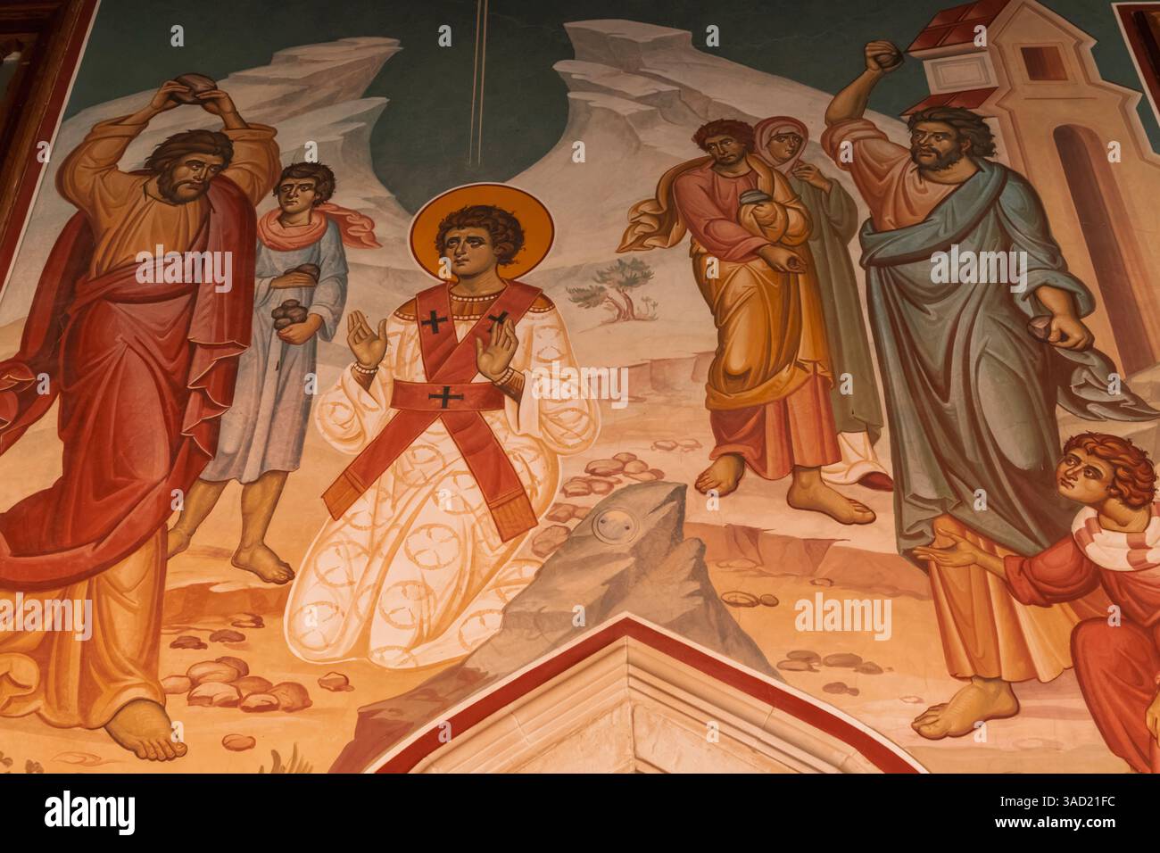 Cyprus, Paphos, Troodos Mountains, Kykkos Monastry, Painting depicting ...