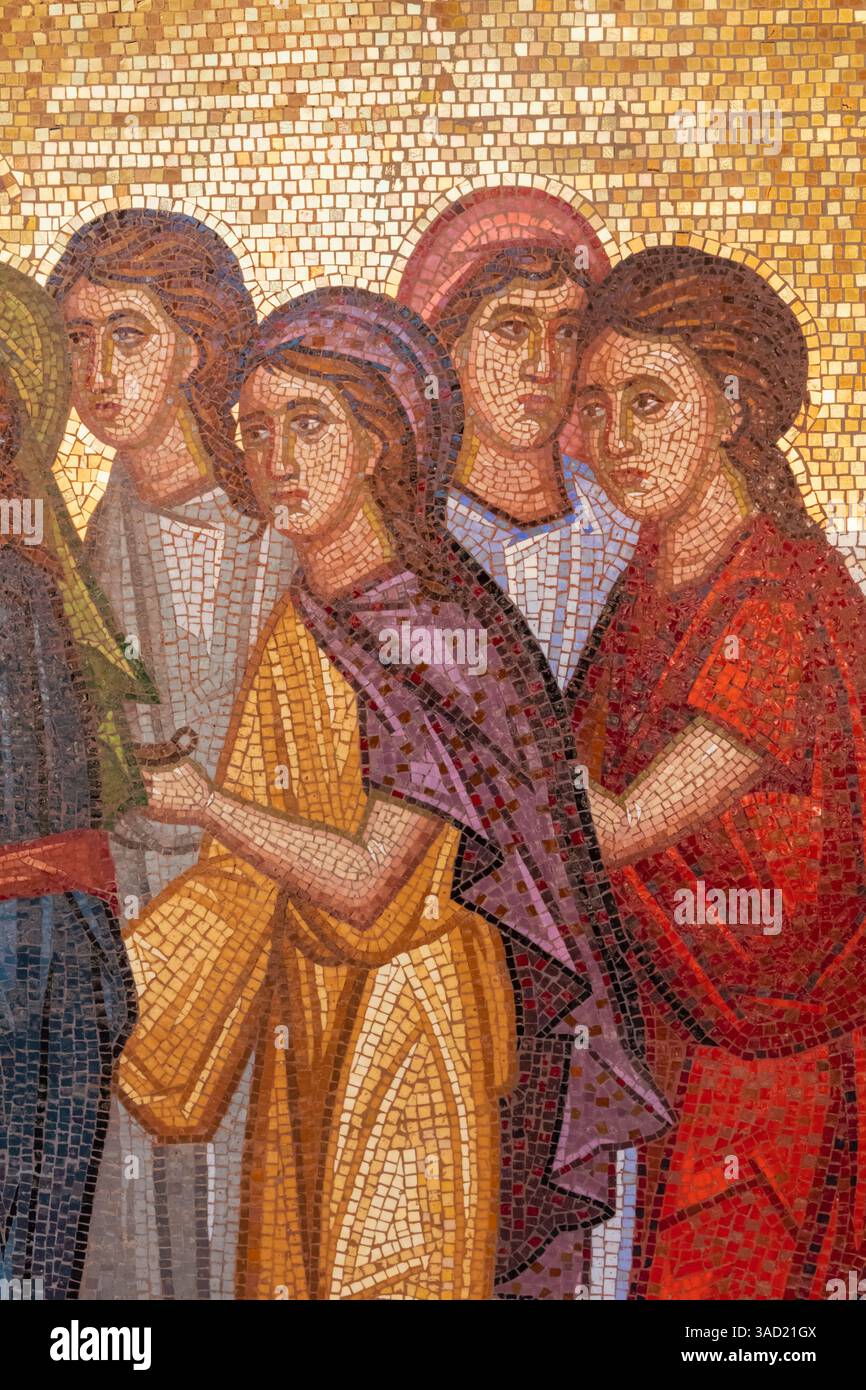 Cyprus, Paphos, Troodos Mountains, Kykkos Monastry, Mosaics depicting ...