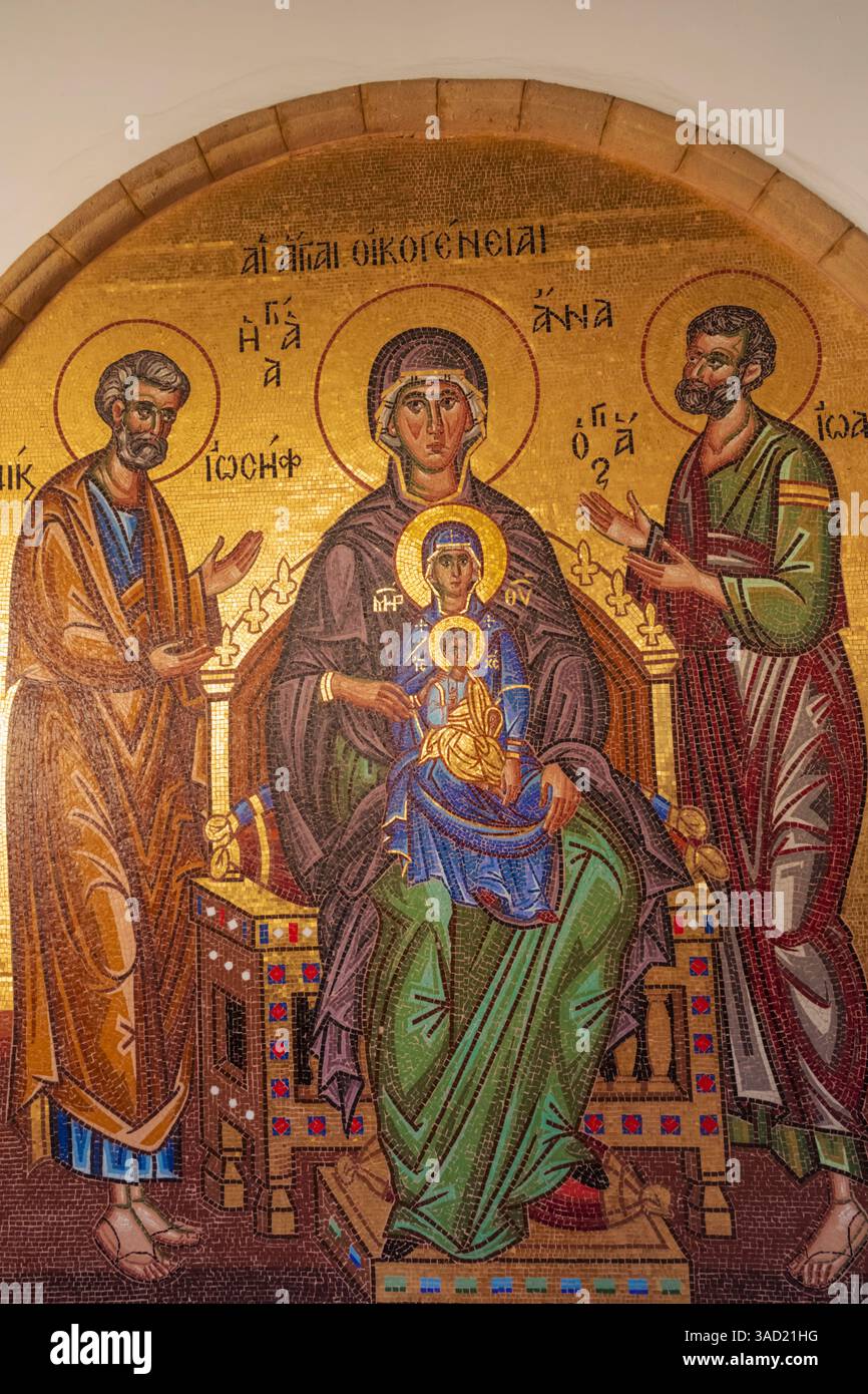 Cyprus, Paphos, Troodos Mountains, Kykkos Monastry, Mosaics depicting ...