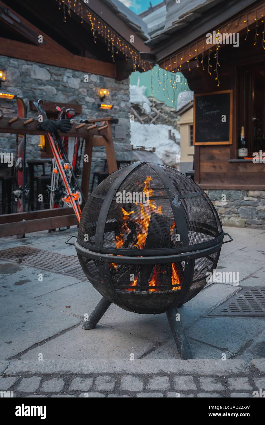 Spherical Fire Pit and Ski Rack at Zermatt Ski Resort, Switzerland ...