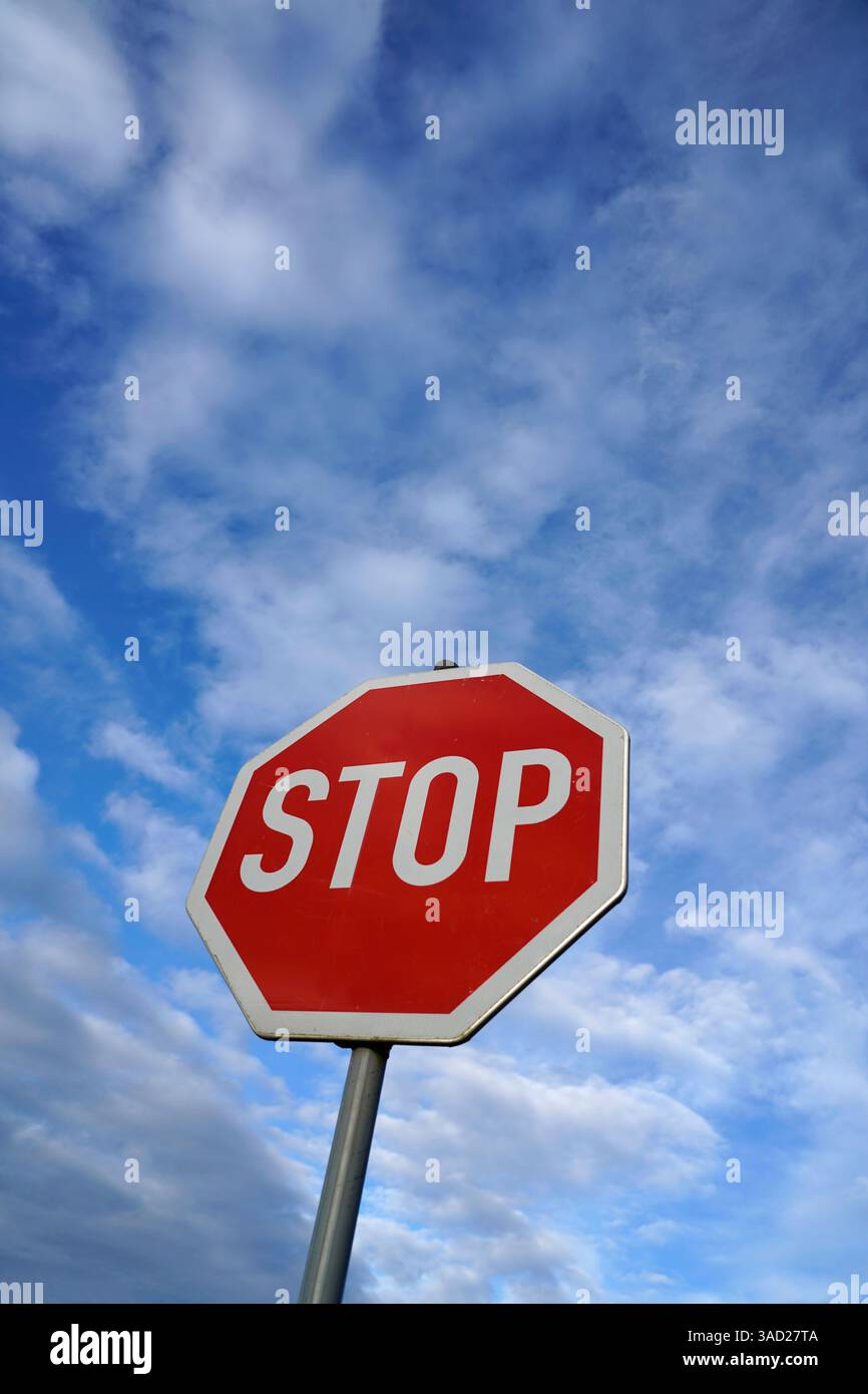 Germany, Bavaria, Neuötting, traffic sign, stop sign, cloudy sky Stock ...