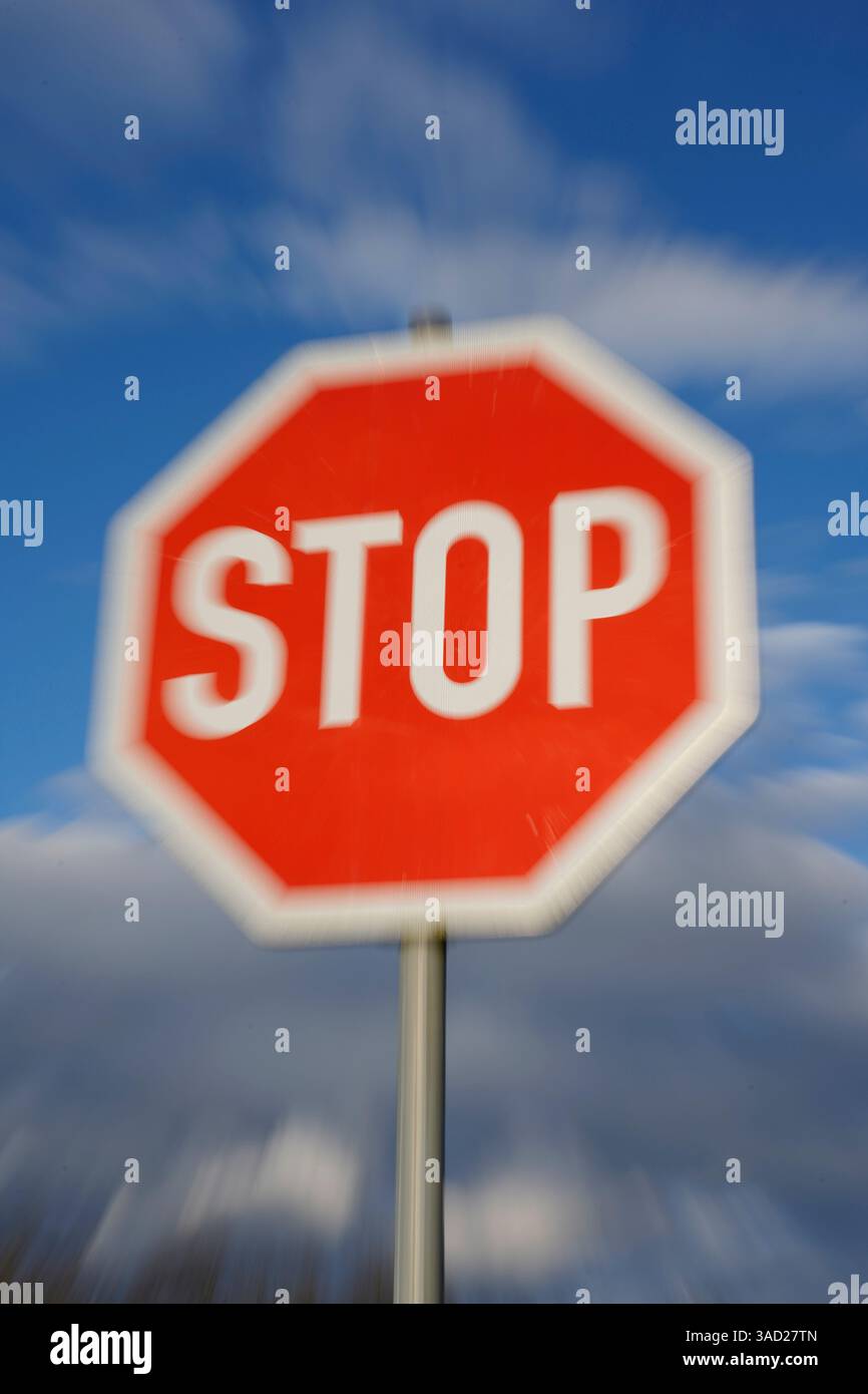Germany, Bavaria, Neuötting, traffic sign, stop sign, cloudy sky Stock ...