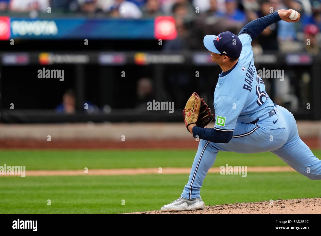 Toronto Blue Jays pitcher Jacob Barnes throws during the seventh inning ...