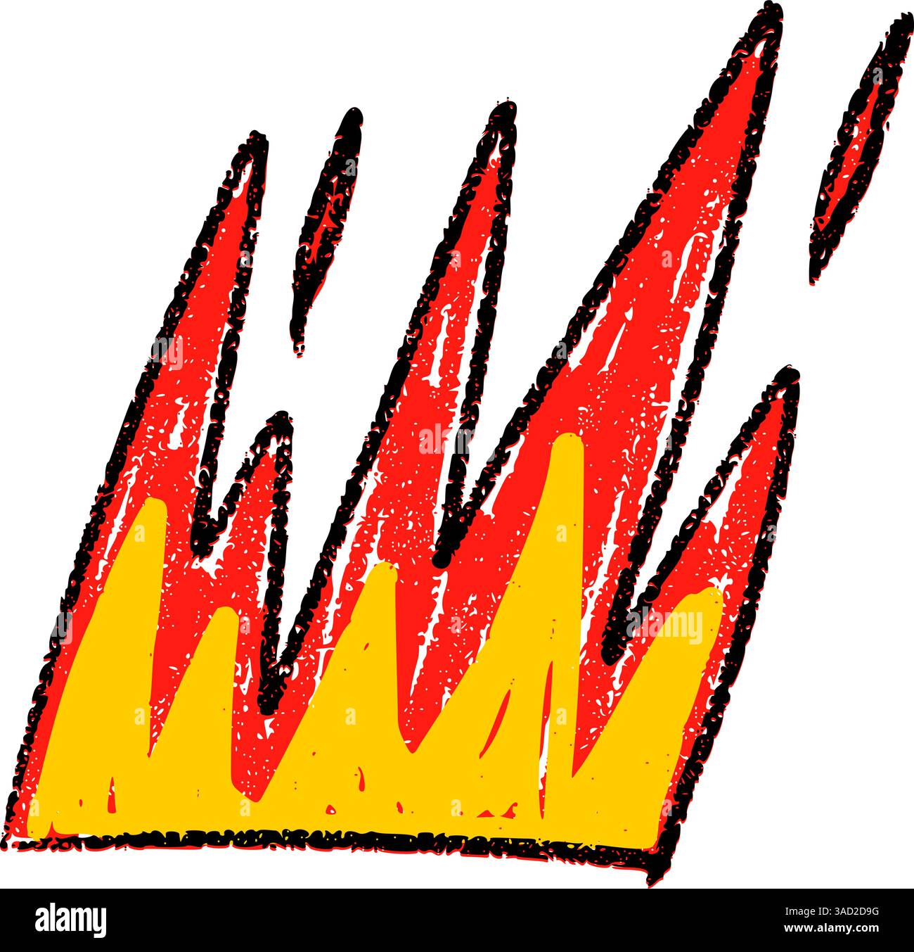 Tribal hand flame with red rock silhouette. Handdrawn fire sketch in ...