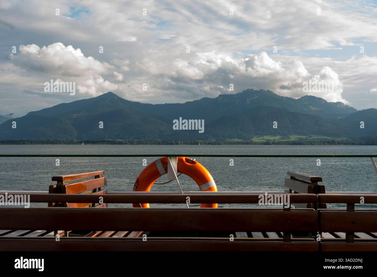 Chiemsee, Bavaria, Chiemgau, boat tour, excursion boat, deck, benches ...
